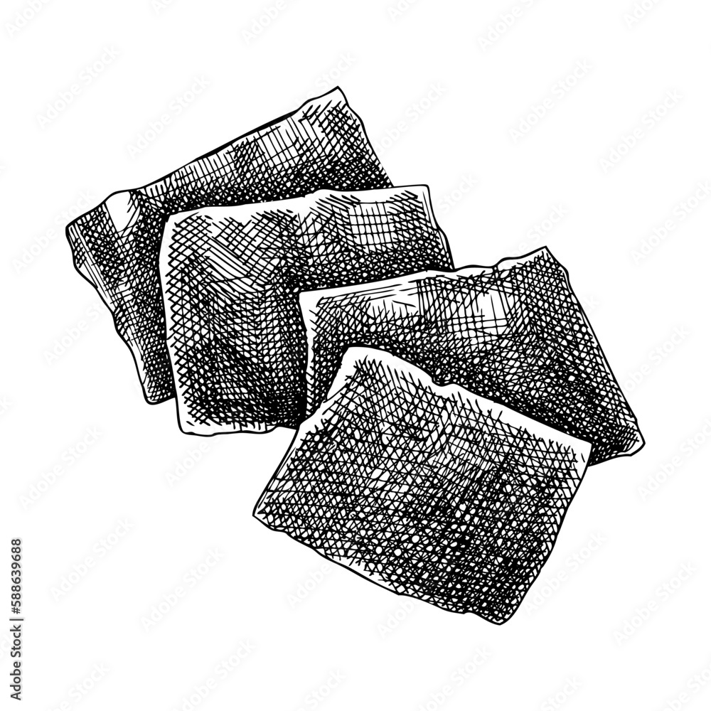 Hand drawn nori sheets sketch. Dried red algae, edible seaweed drawing ...