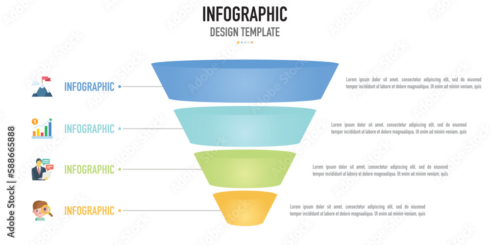 Funnel, pyramid infographic business template or element with 4 ...