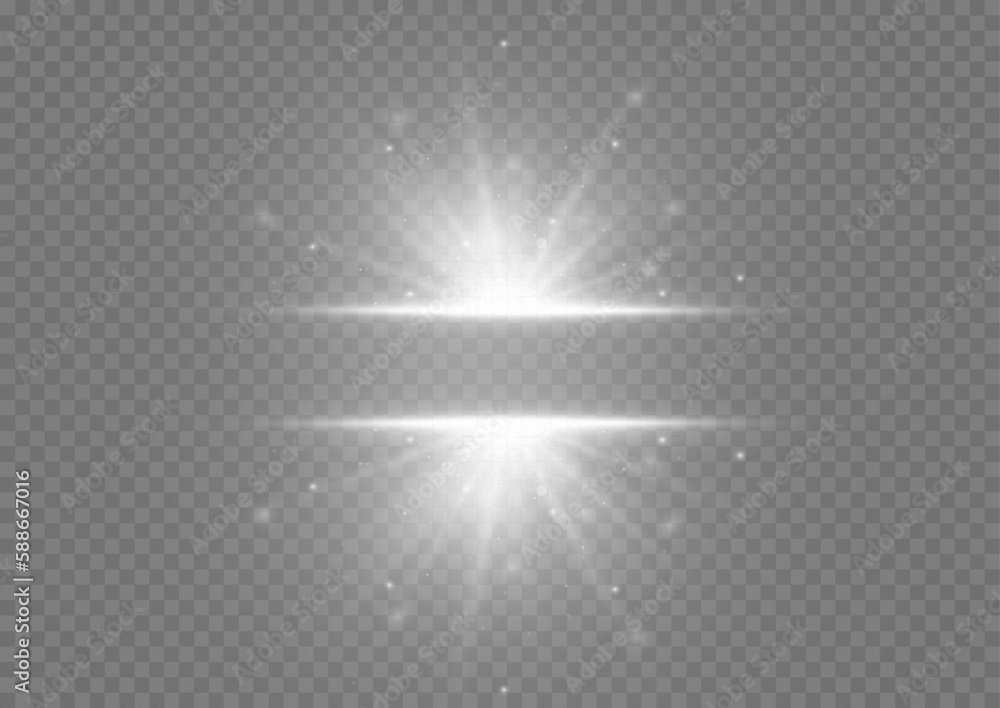 Star burst with sparkles. Vector magic white rays glow light effect isolated on transparent ...