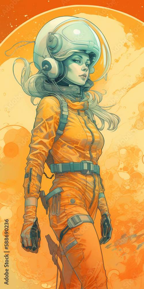 Stock-Illustration „Retrofuturistic young fit female wearing a tight ...