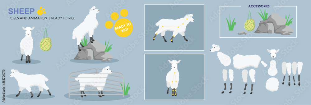 Sheep, lamb, Farm animals, ready to rig vector for animation ...