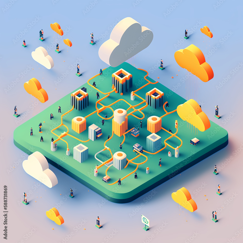 Cloud Networking - 3D Illustration isometric Stock Illustration | Adobe ...