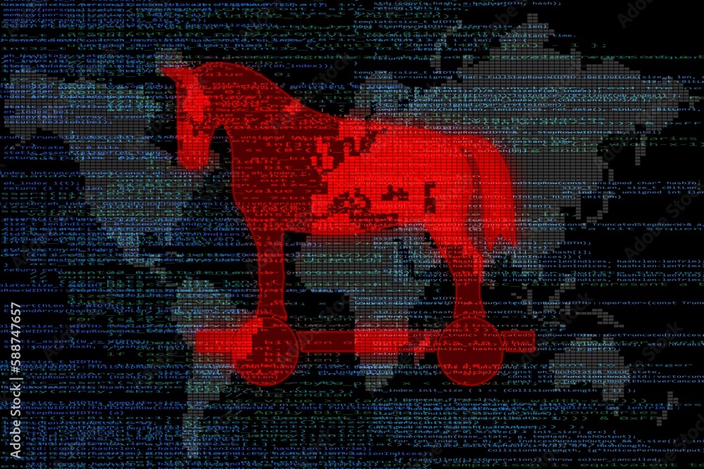 Ilustracja bez tantiem: red glowing silhouette of trojan horse ...