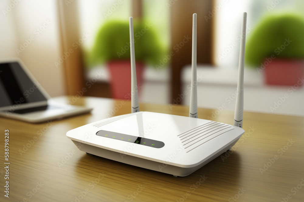 Router on the table. Router is a device that forwards data packets ...