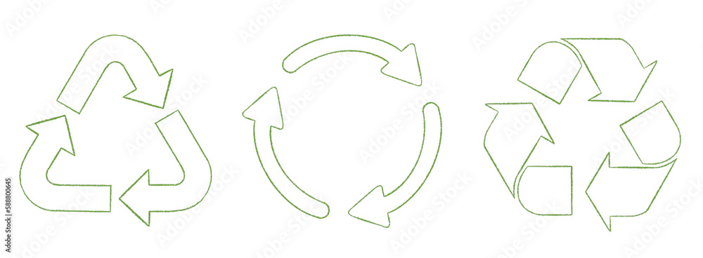 Recycle symbol vector illustration set green lines hand drawn pencil ...