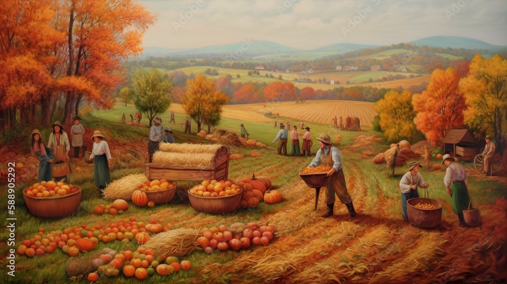 Farmer Pumpkin Field Autumn Oil Painting Rural Scenery Generative AI ...