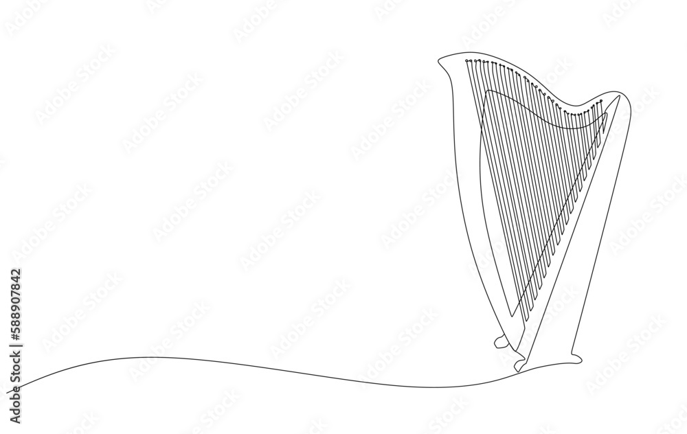 One line drawing of harp musical instrument. continuous line drawing ...