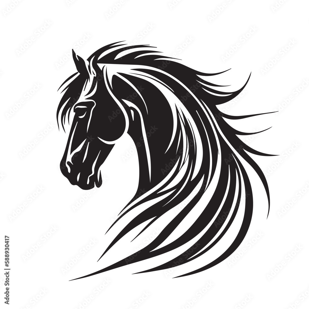 Beautiful head face mascot of horse stallion. black white line art ...