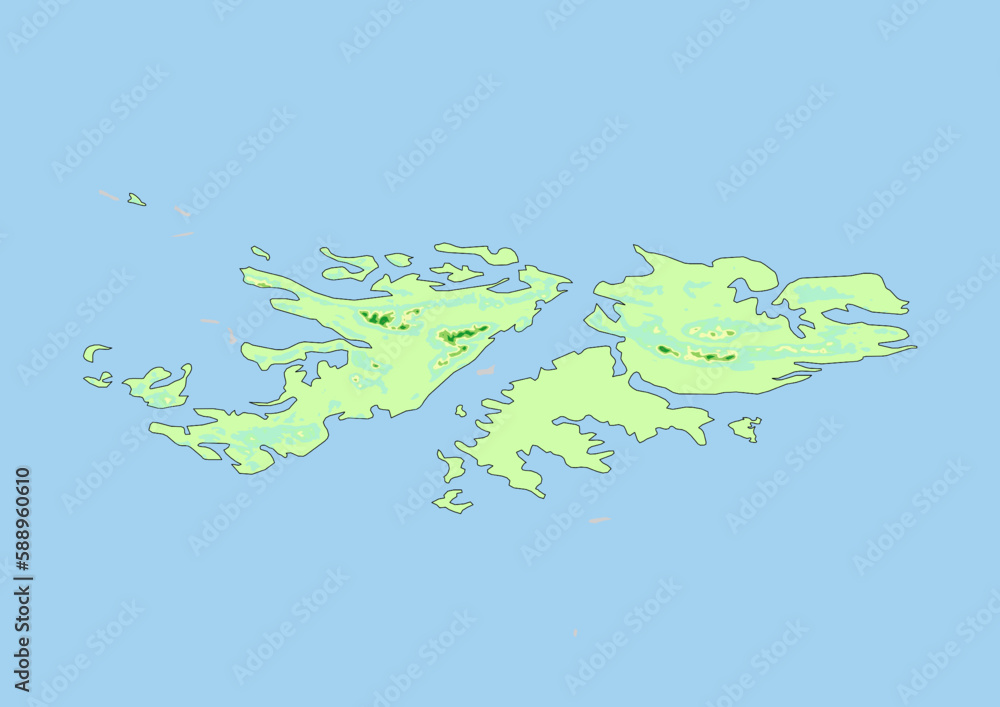 High detailed vector Falkland Islands physical map, topographic map of ...