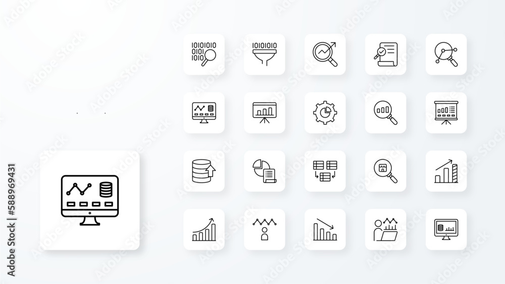 Data analysis icon collection with black outline style. chart, finance ...