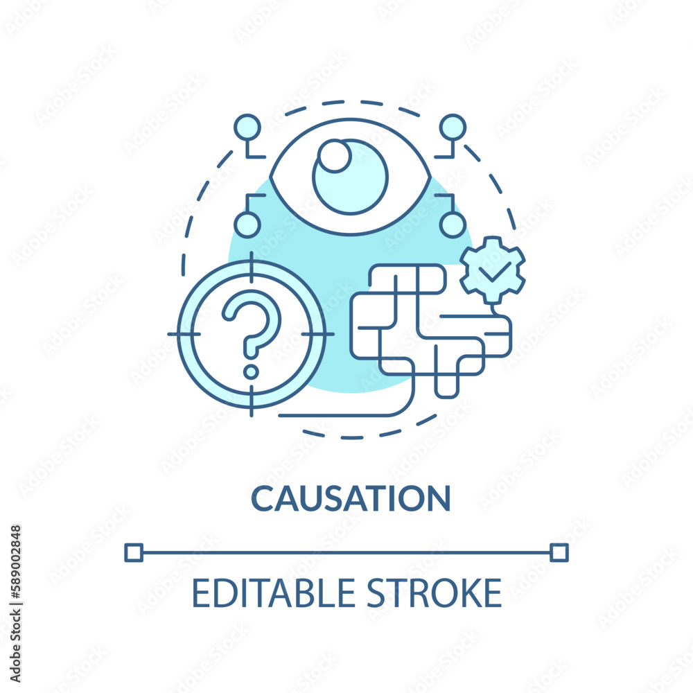 Causation turquoise concept icon. Causal research variables and ...