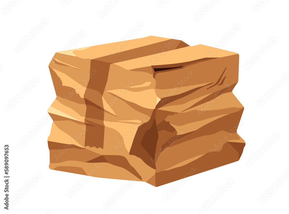 Image vectorielle Stock Damaged cardboard box. Crumpled crinkled carton package. Rumpled smashed ...