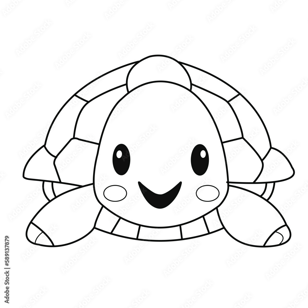 Cartoon turtle coloring page. Coloring page or book for kids. Hand ...
