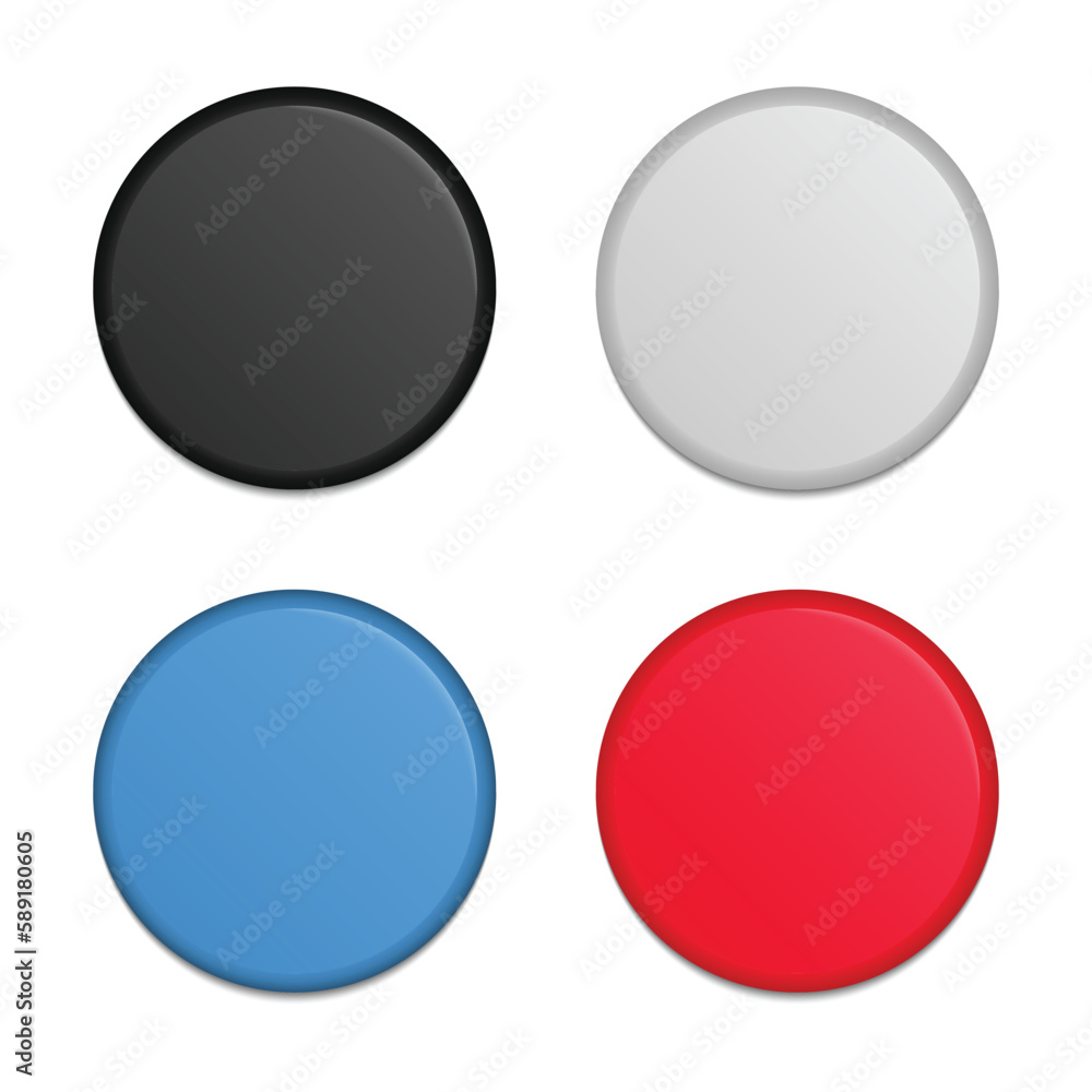 Blank badges different colors in realistic style. Front view. Badge ...