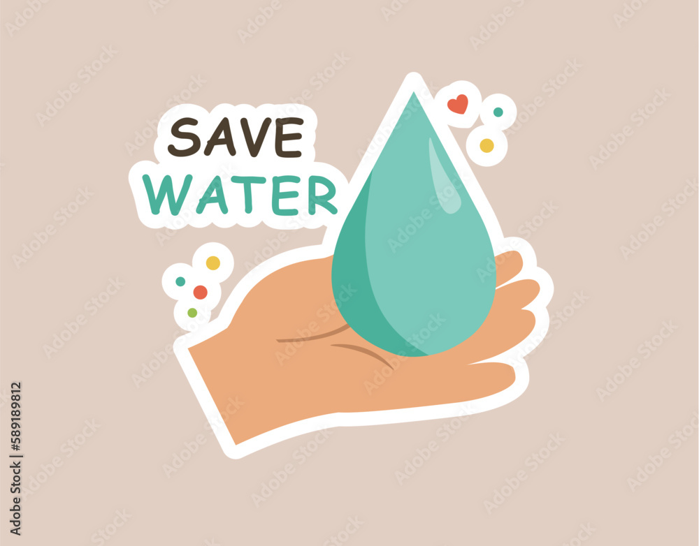 Concept Ecologic hand water drop save water title. This is an ...