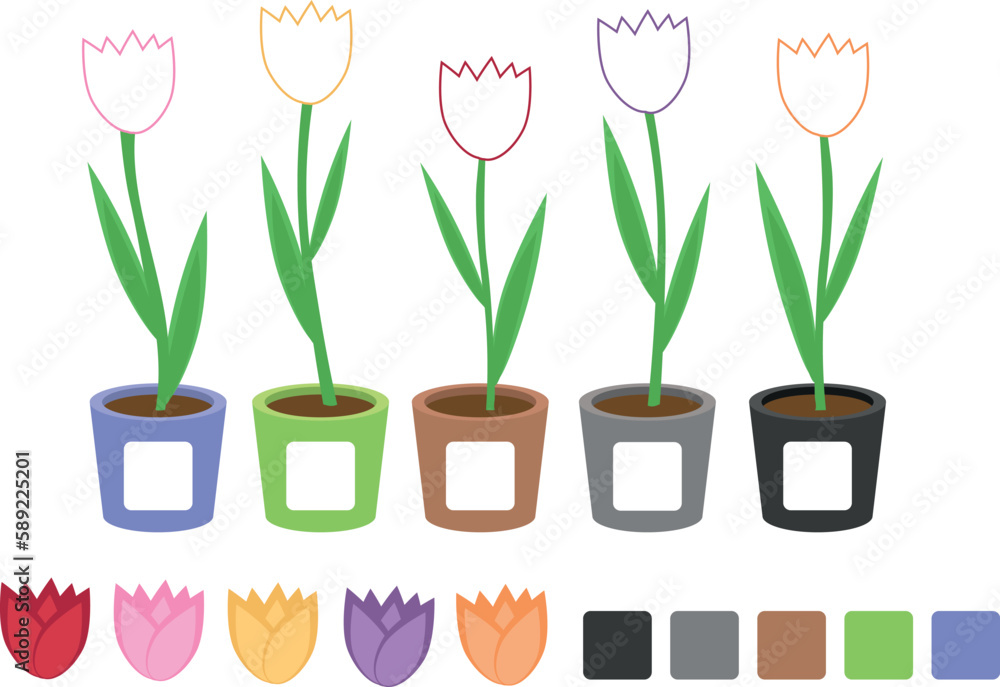 Matching children educational game with tulips. Cut out shapes and ...