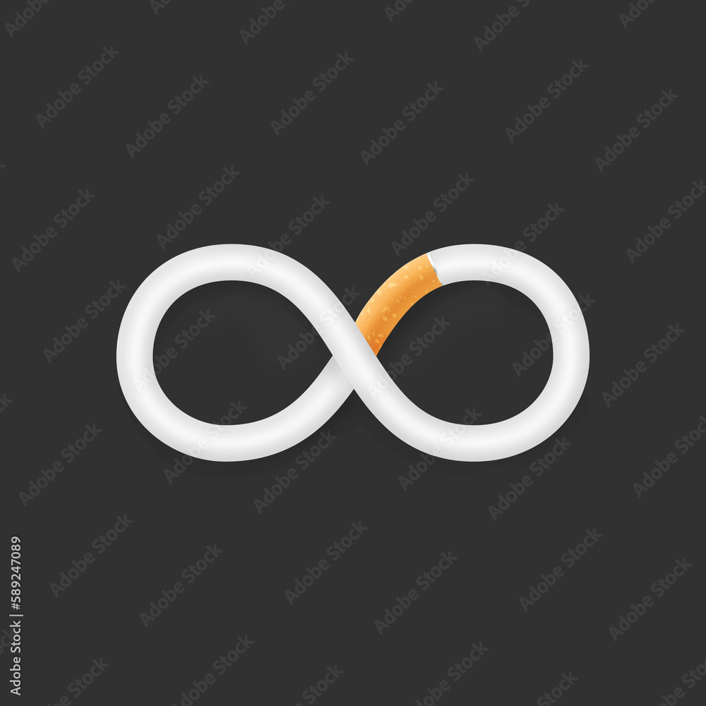 Abstract creative infinity sign made with white cigarette on black ...