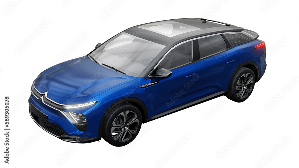 Paris, France. April 05, 2023. Blue Citroen C5X is a stylish and ...