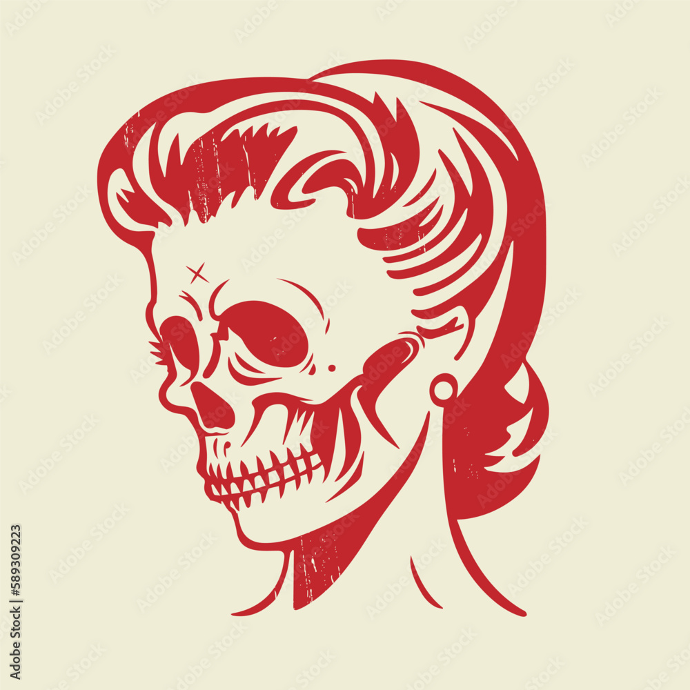 retro cartoon illustration of woman with skull head Stock Vector ...