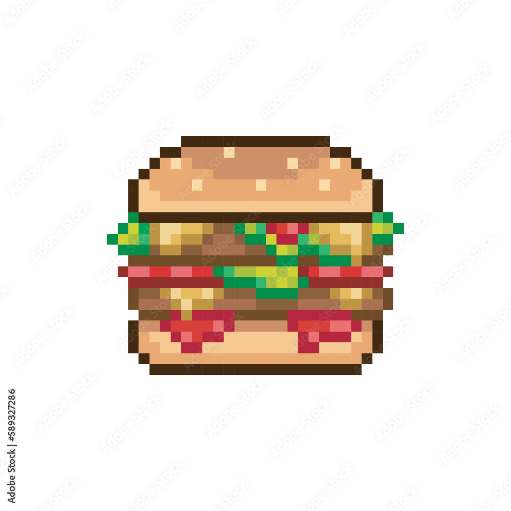 Big burger, pixel art food Stock Vector | Adobe Stock