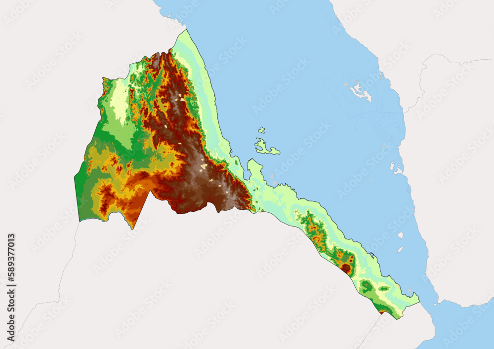 High Detailed Vector Eritrea Physical Map Topographic Map Of Eritrea