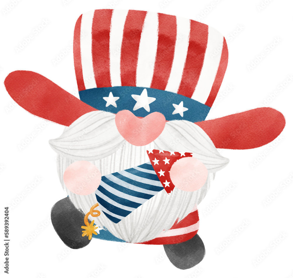 cute festive fun 4th of July Gnome watercolour celebrating America ...