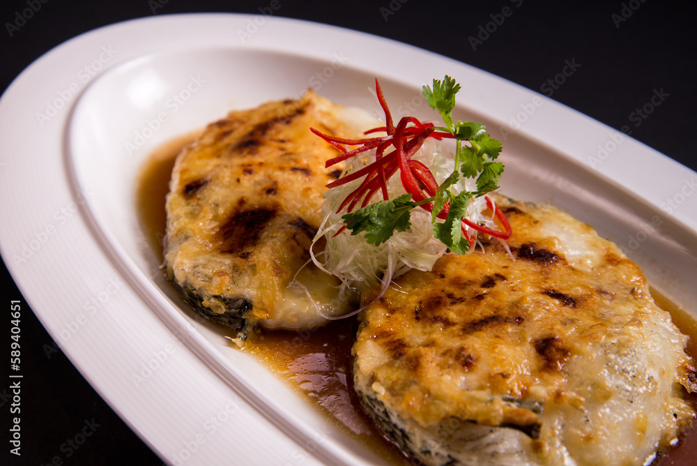 local steam grilled cook live fresh chilean seabass cod fish fillet in ...