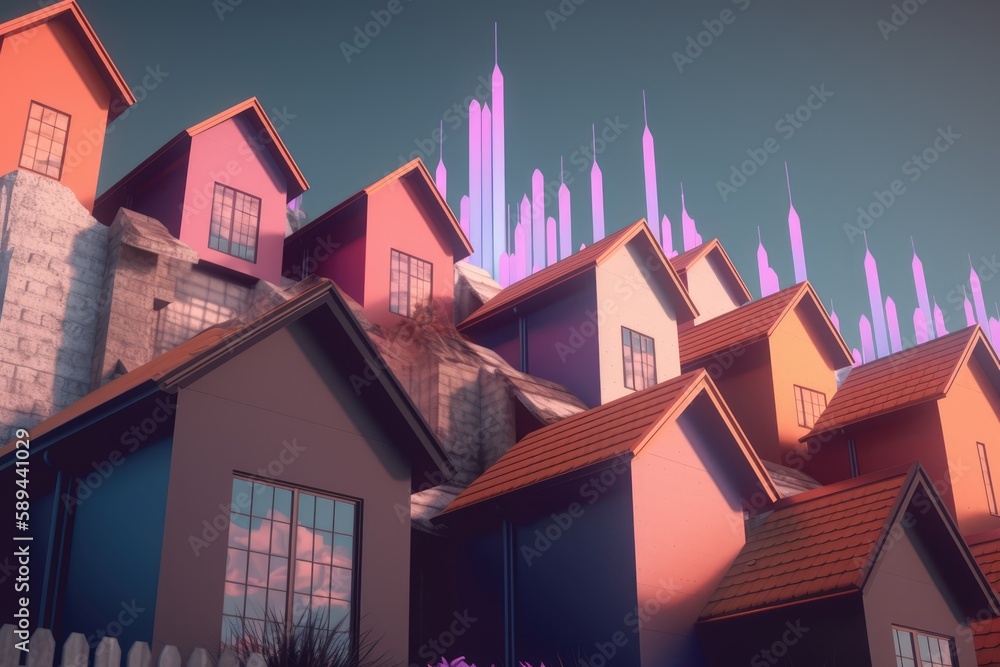 Real estate market expansion visualized, UHD image with vivid orange ...