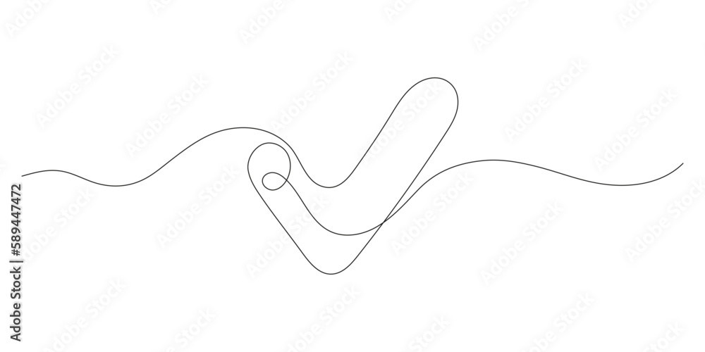 Tick, check mark continuous one line drawing. Approved and verification ...