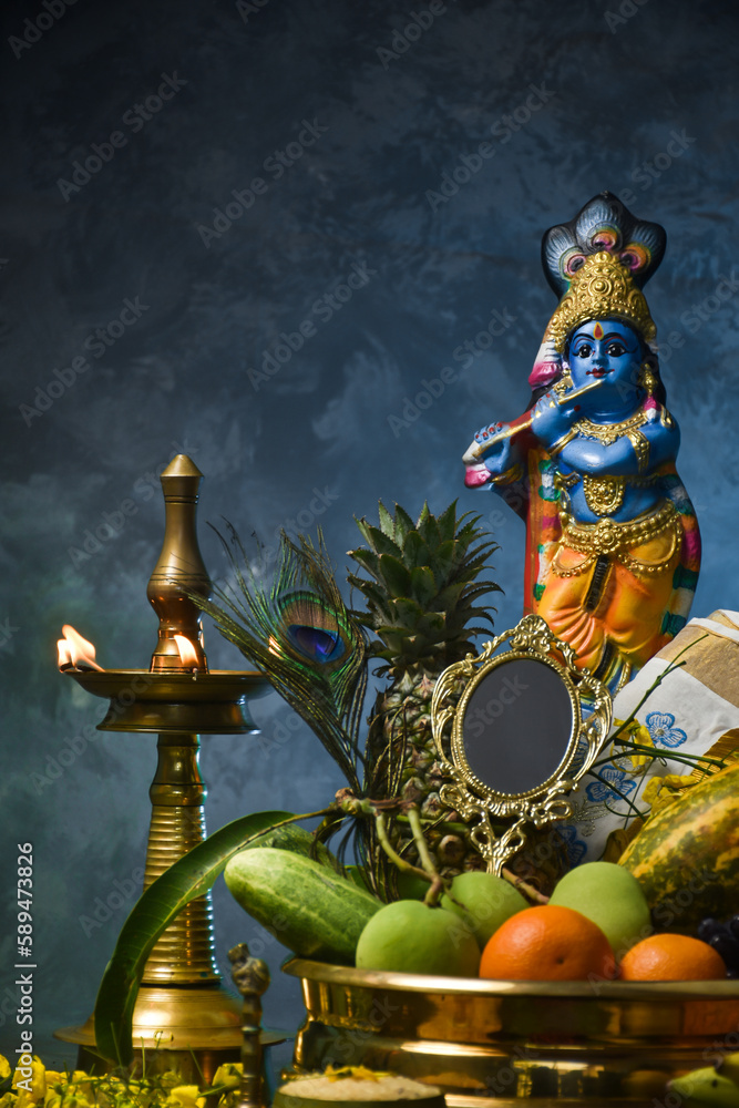 Beautiful Vishu Kani image, Colourful Vishukani image lord Krishna with ...