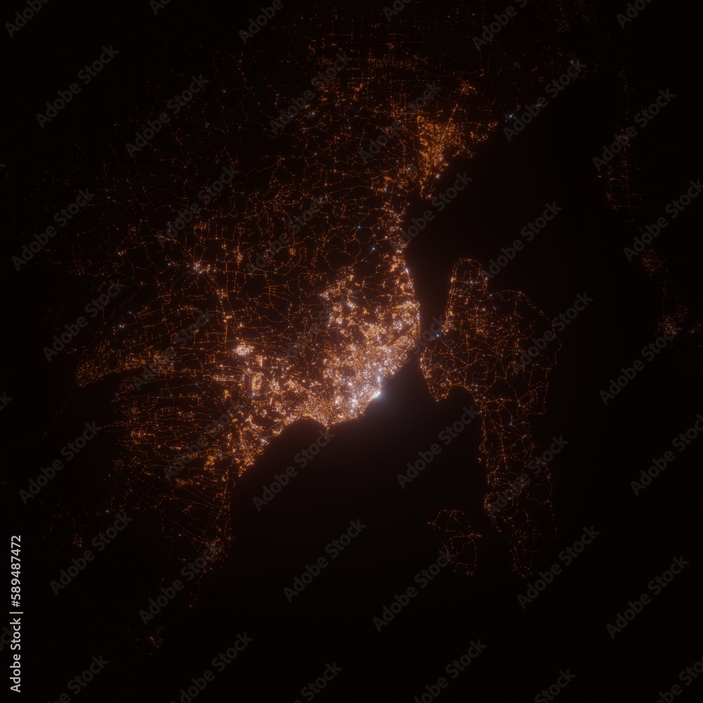 Davao (Philippines) street lights map. Satellite view on modern city at ...