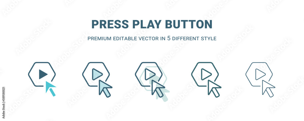 Stock-Vektorgrafik „press play button icon in 5 different style ...