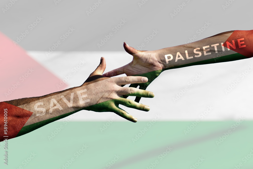 Holiding Hands Save Palestine, we stand with Palestine. Flag of ...