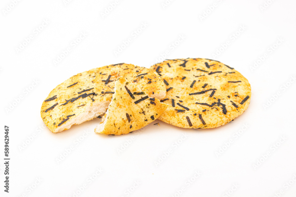 Fresh rice crackers on a pure white background Stock Photo | Adobe Stock