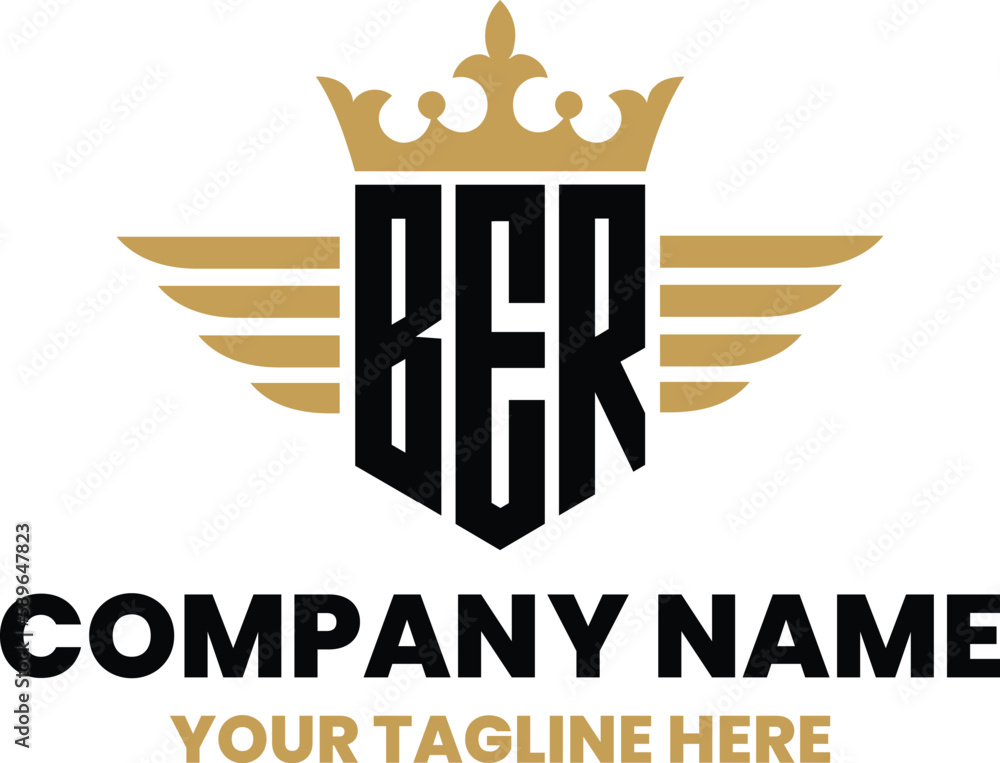 BER initial letter with wing, crown logo, luxury logo,luxury shield ...