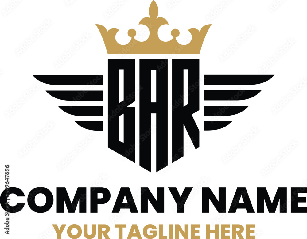 BAR initial letter with wing, crown logo, luxury logo,luxury shield ...