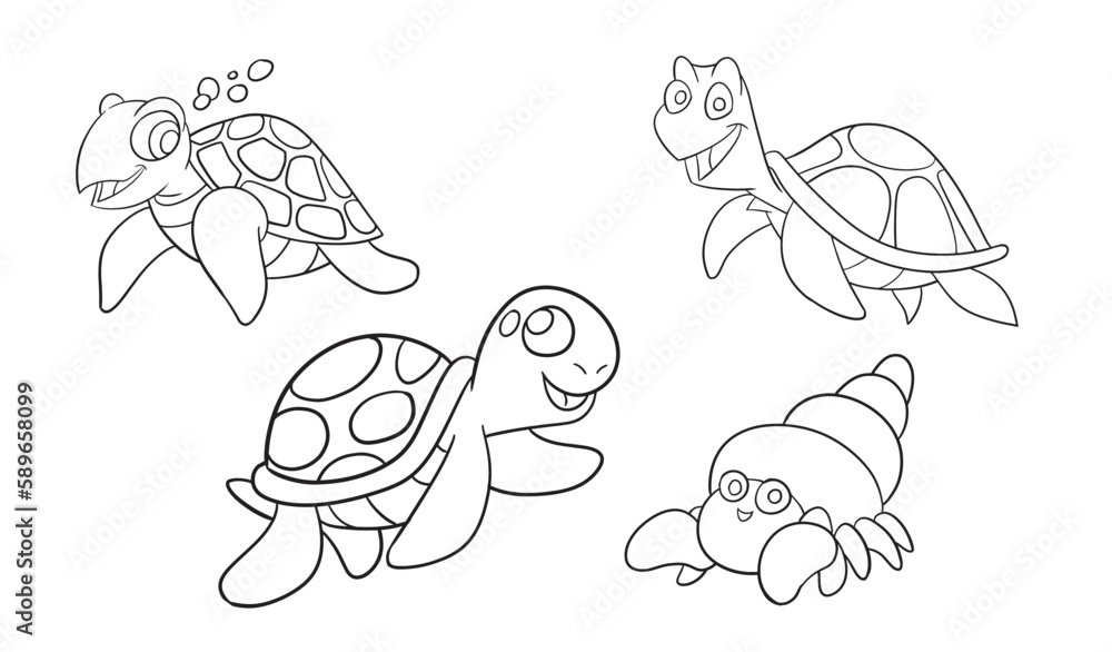 Sea animals group coloring page. Ocean fish, octopus, dolphin, shark ...