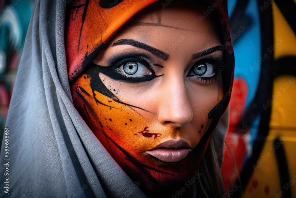 Mysterious and fascinating portrait of a woman with a veil and bold eye ...