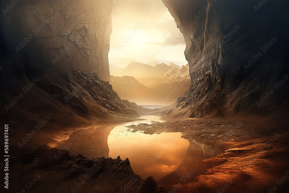 Generative AI, artwork depicts a surreal and otherworldly scene of a ...