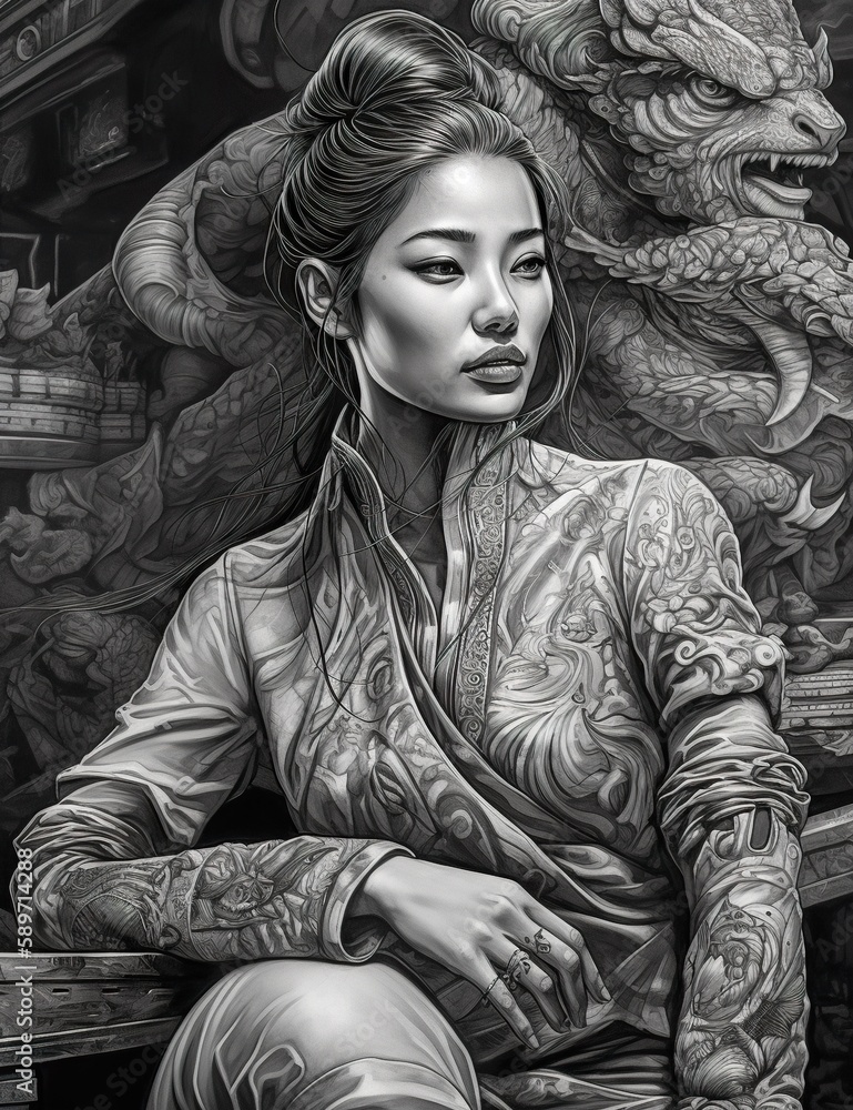 Stock-Illustration Fantasy character with Asian influences, female ...
