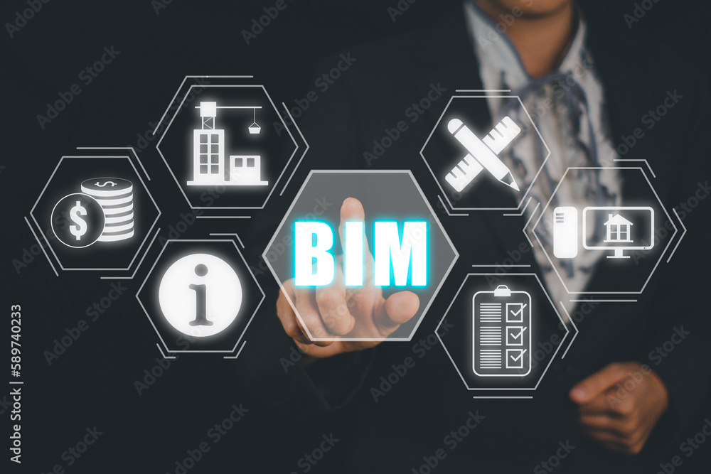 BIM, Building Information Modeling Technology concept, Business person ...
