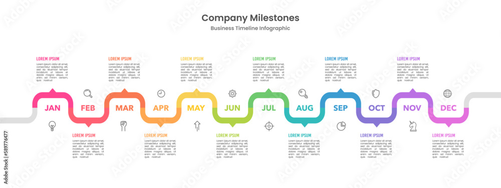 12 months timeline of infographic company strategy plan and business ...