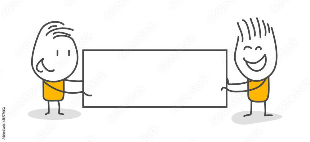 Stick figures. Blank banner. Vector illustration of man holding blank ...