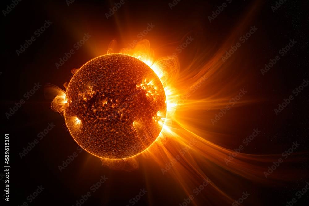 Solar Flares. Generative AI. A digital painting of a solar flare of the ...