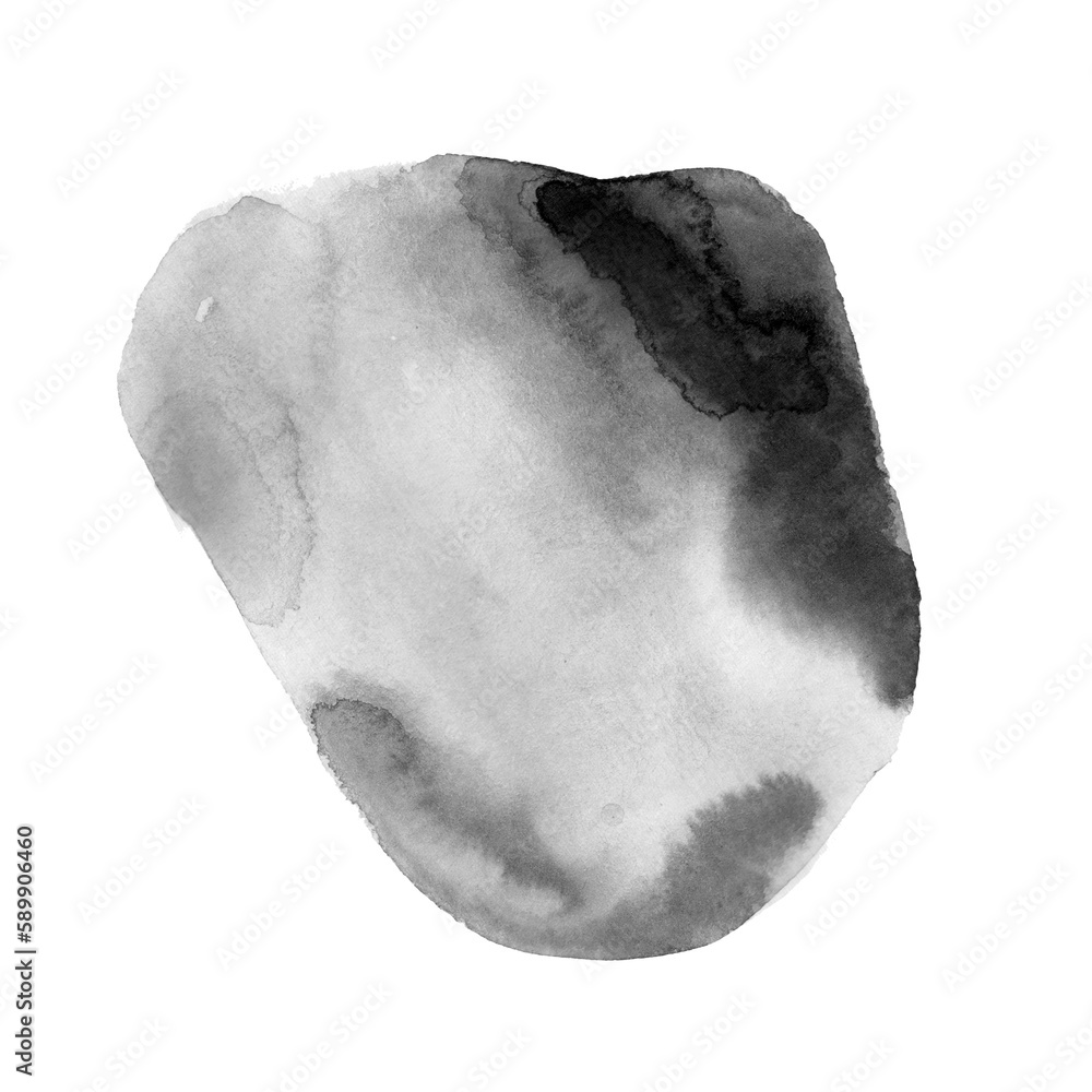 Art of Watercolor. Black spot on watercolor paper. Abstract gray spot ...