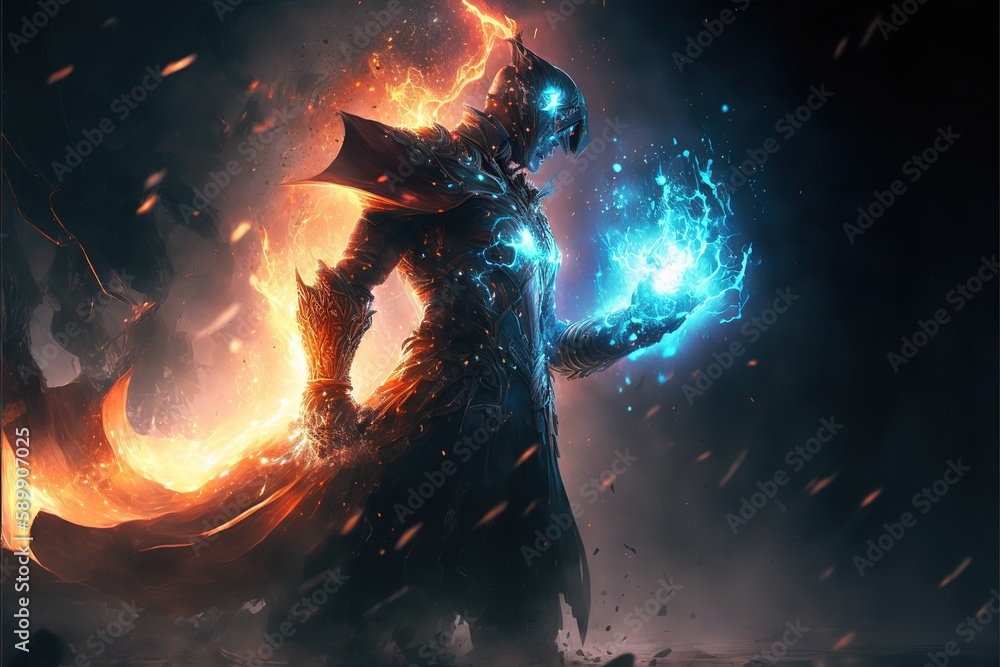 Battlemage in fantasy setting, powerful spell casting by sorcerer ...