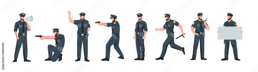 Policeman characters. Cartoon police officer in different poses ...