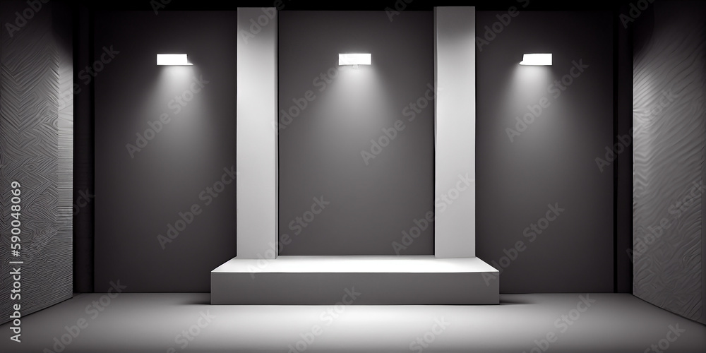 Spotlight background and lamp with stage. 3d mockup template ...
