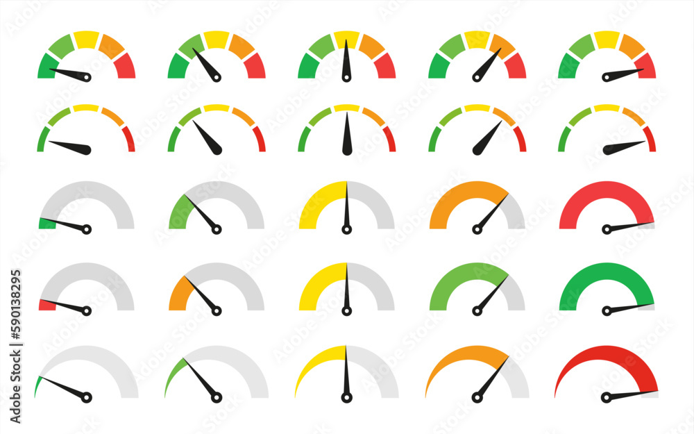 Vector De Stock Speedometer Gauge Meter Icons Vector Scale Level Of Performance Speed Dial