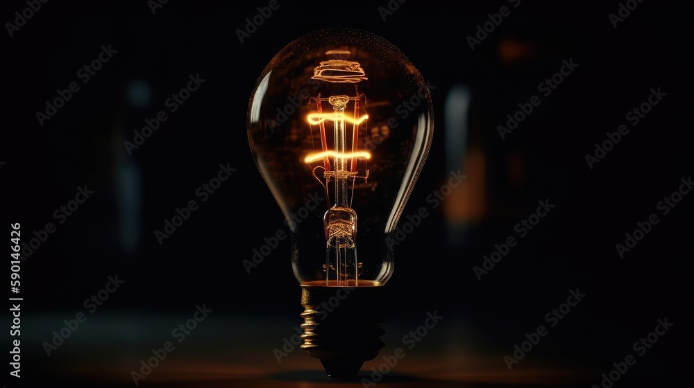 A light bulb with a spark inside on a black background. AI generated ...
